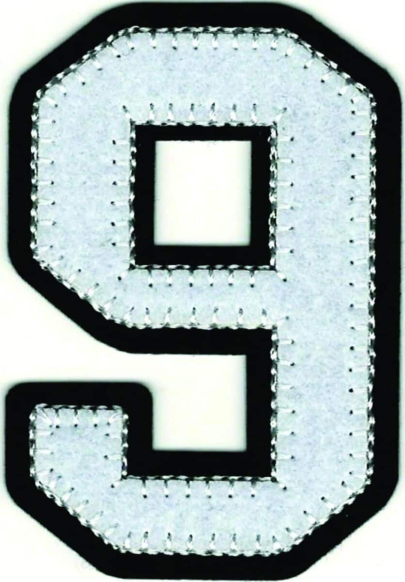 White Black Varsity Number 9 Patch - B&B Accessories