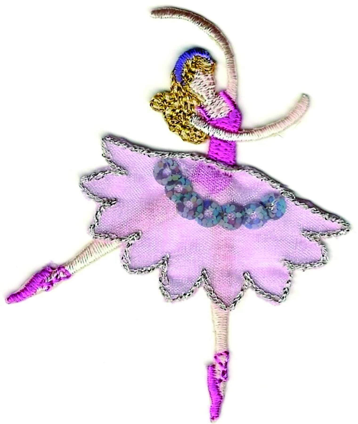 Pink Ballerina Iron On Patch (2 3/4" in) Embroidered Appliques Dance Ballet - B&B Accessories