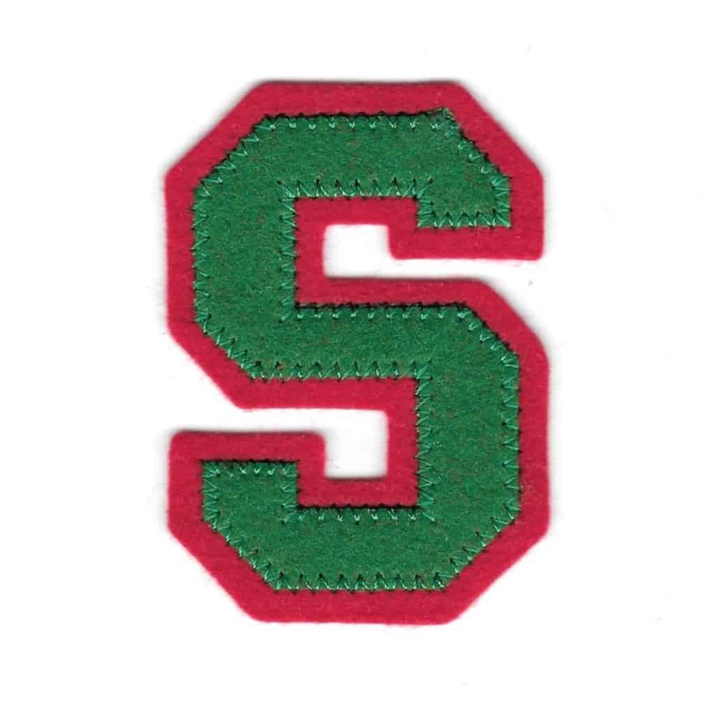 Letter S Green on Red Block Letterman's Felt Patch - B&B Accessories