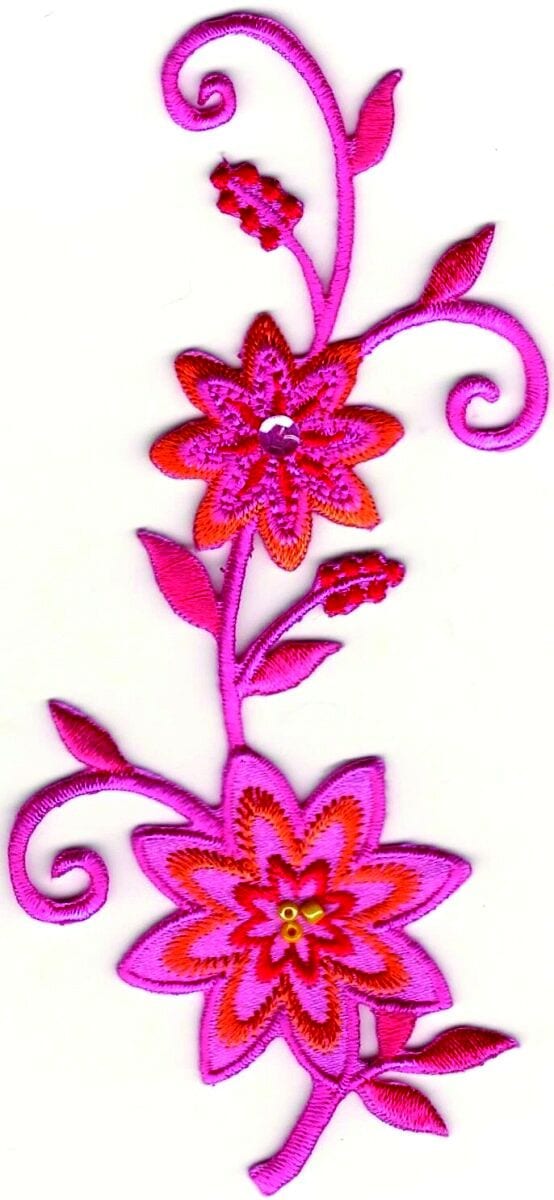 Pink Flower Patch Spring Embroidered vine design Iron on - B&B Accessories